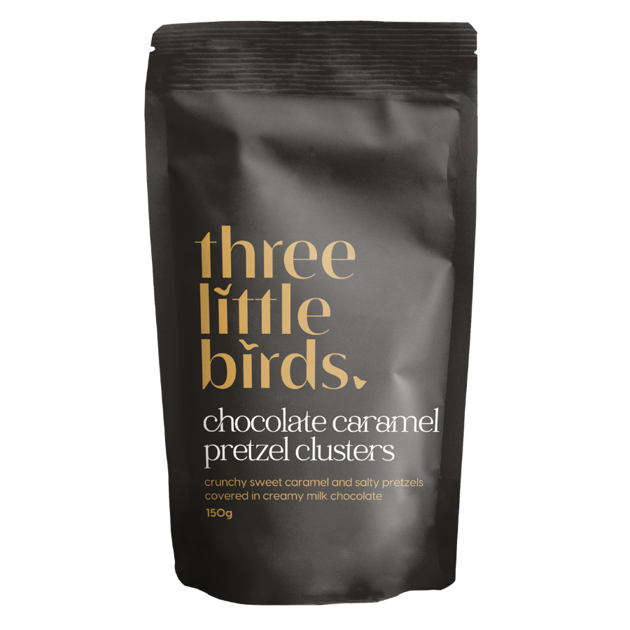 Three Little Birds Chocolate Caramel Pretzel Clusters 150g - Giftbox ...